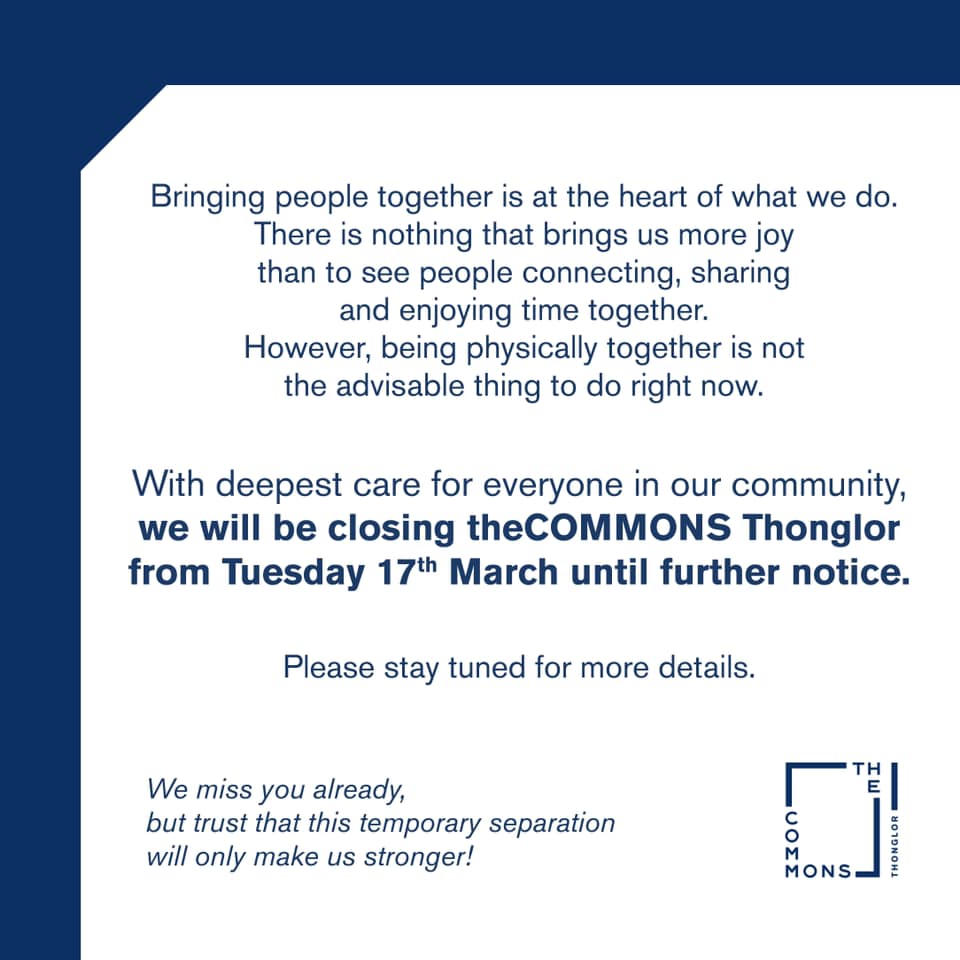 The Commons Thonglor Closes Premises Amid COVID-19